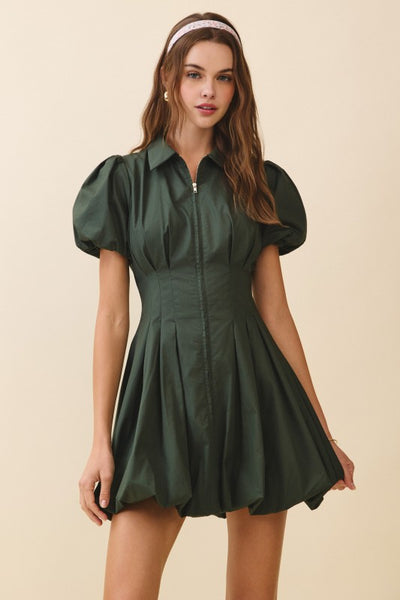 Katherine Fit & Flare Zipper Front Bubble Sleeve Mini Dress - Hunter G ...